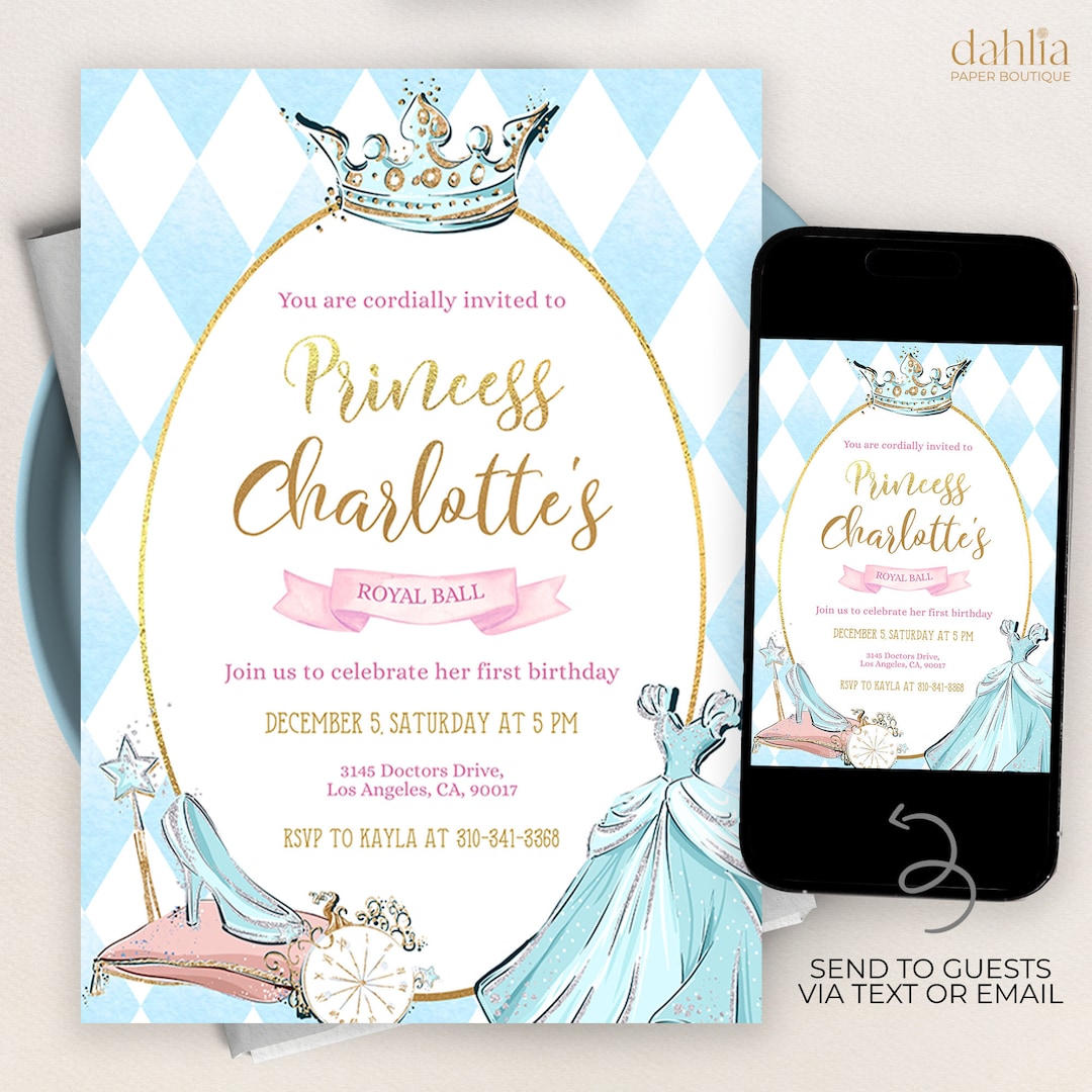 Cinderella Birthday Invitation, EDITABLE Princess Party Invite Template ...