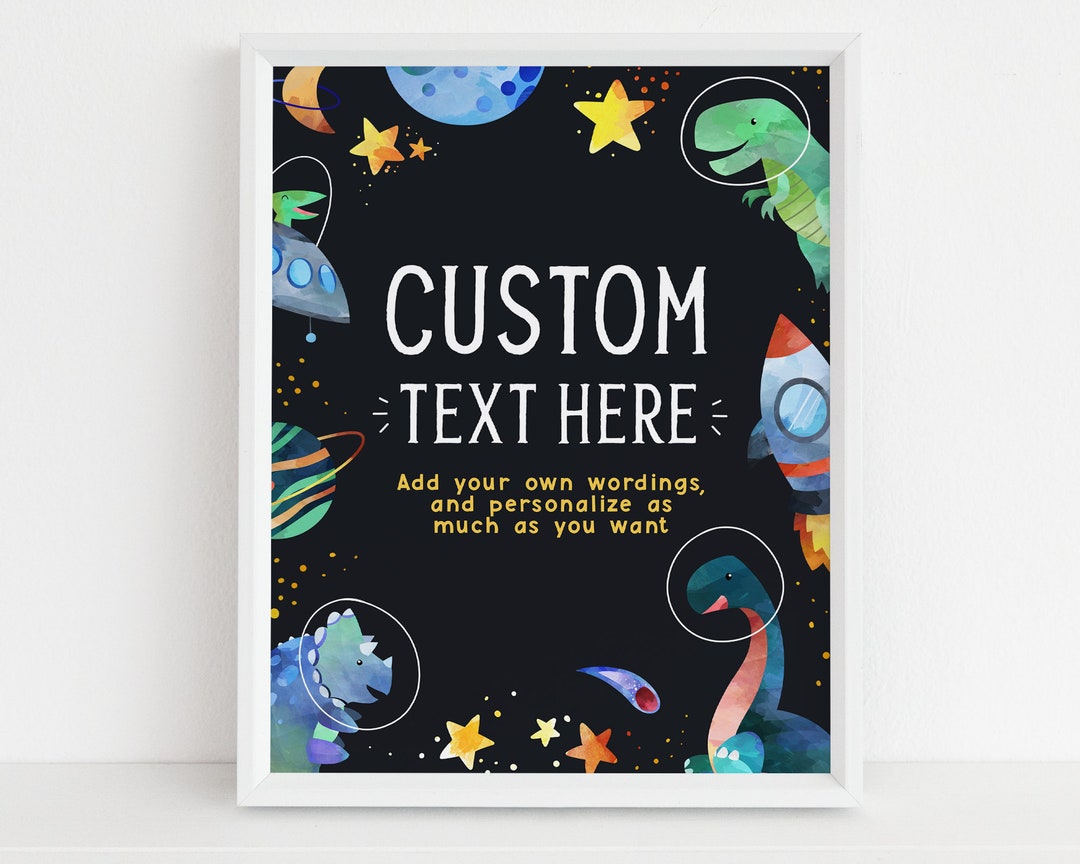 Space Dinosaur Birthday Custom Text Sign, EDITABLE Outer Space Party ...