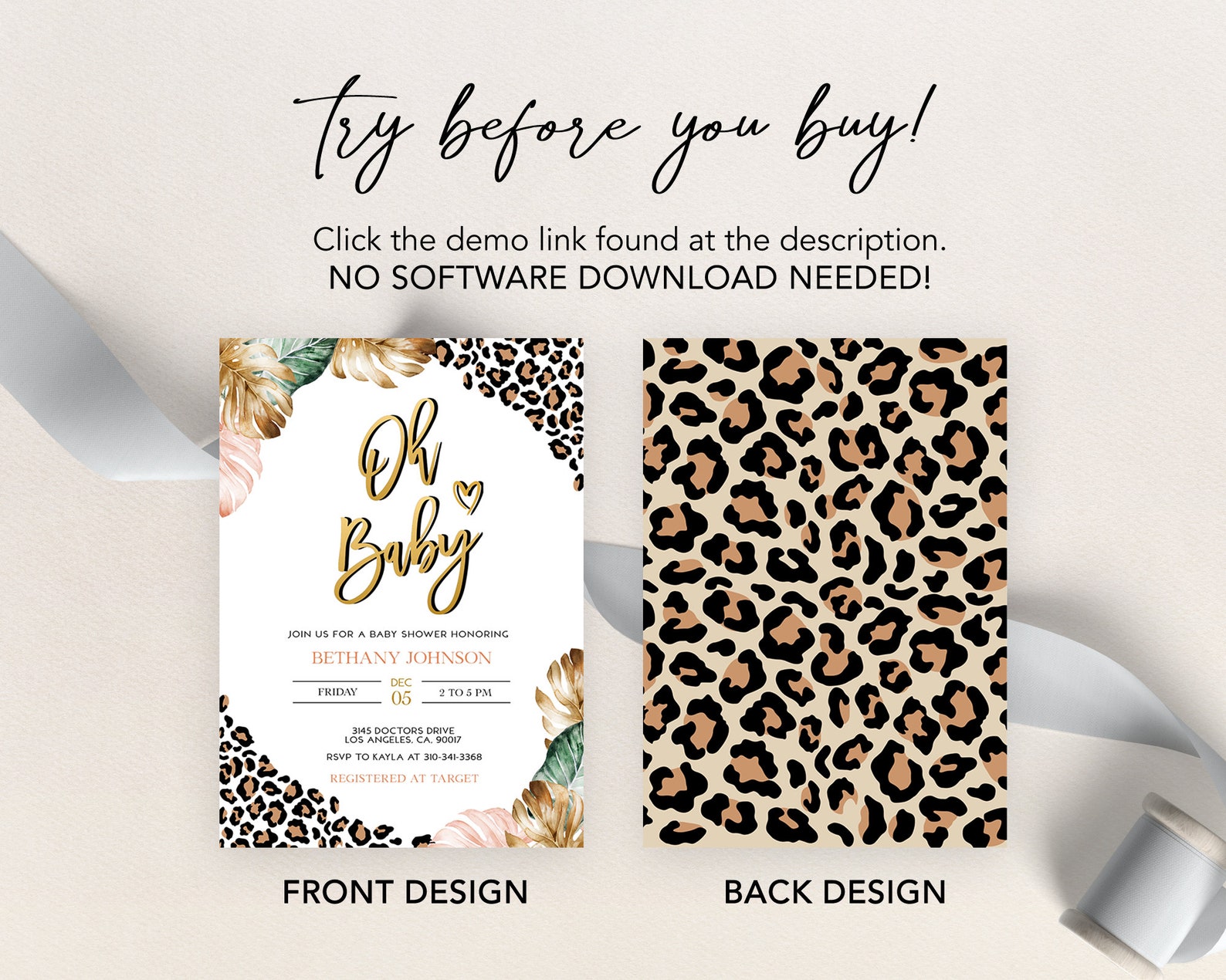 Leopard Baby Shower Invitation Set, EDITABLE Oh Baby Bundle, DIY Safari ...