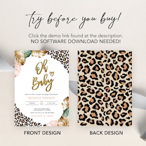 Leopard Baby Shower Invitation Set, EDITABLE Oh Baby Bundle, DIY Safari ...