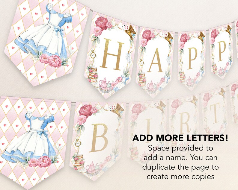 Alice in Wonderland Happy Birthday Banner, EDITABLE Onederland Party ...