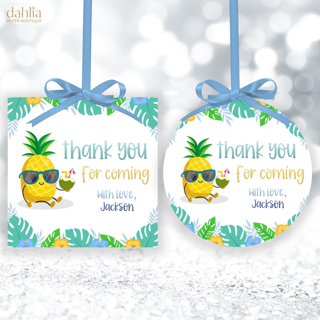 Pineapple Birthday Thank You for Coming Gift Tag, EDITABLE Hawaiian ...