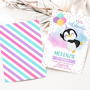 Penguin Birthday Invitation, EDITABLE Winter Party Invite Template ...