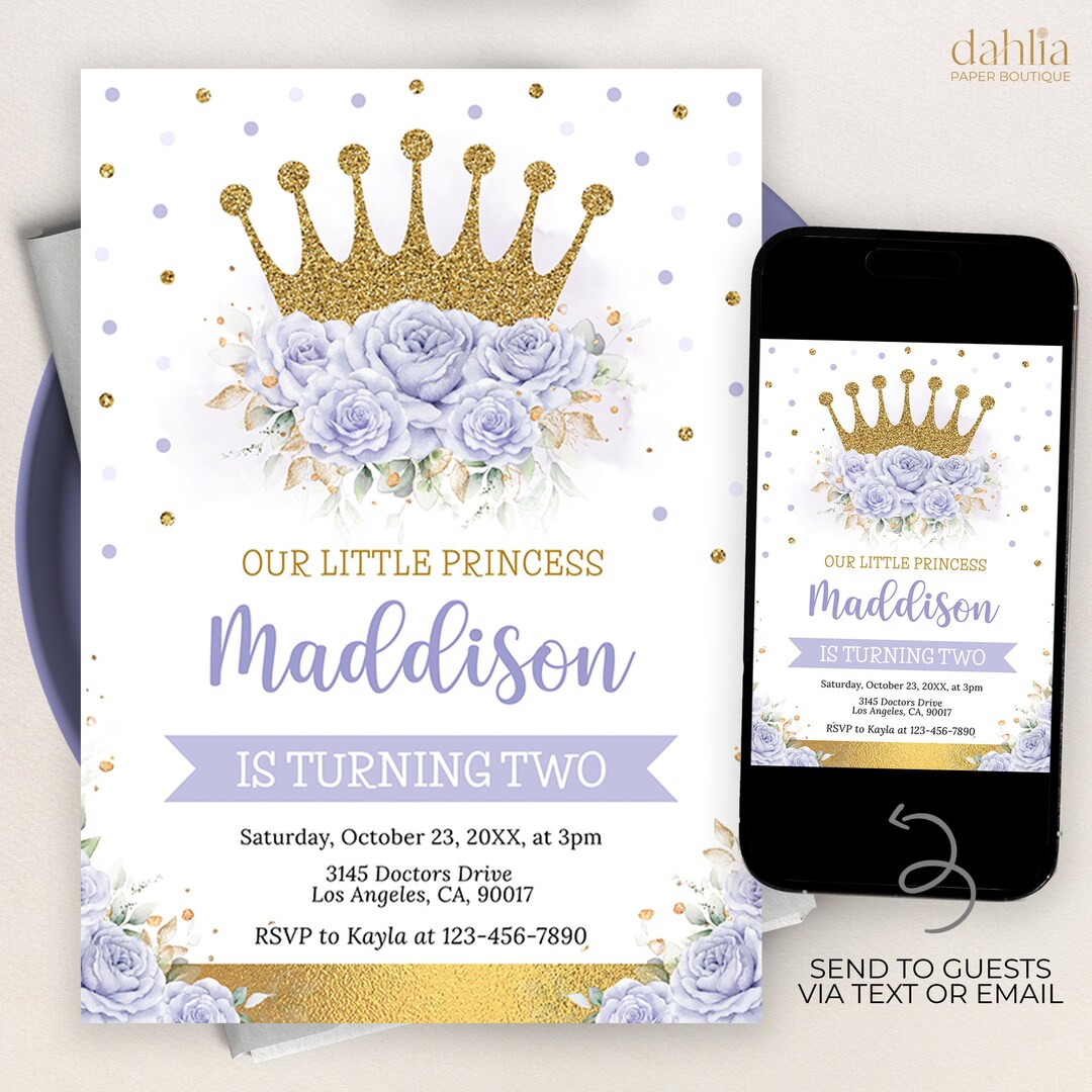 Princess Crown Birthday Invitation, EDITABLE Royal Princess Party ...