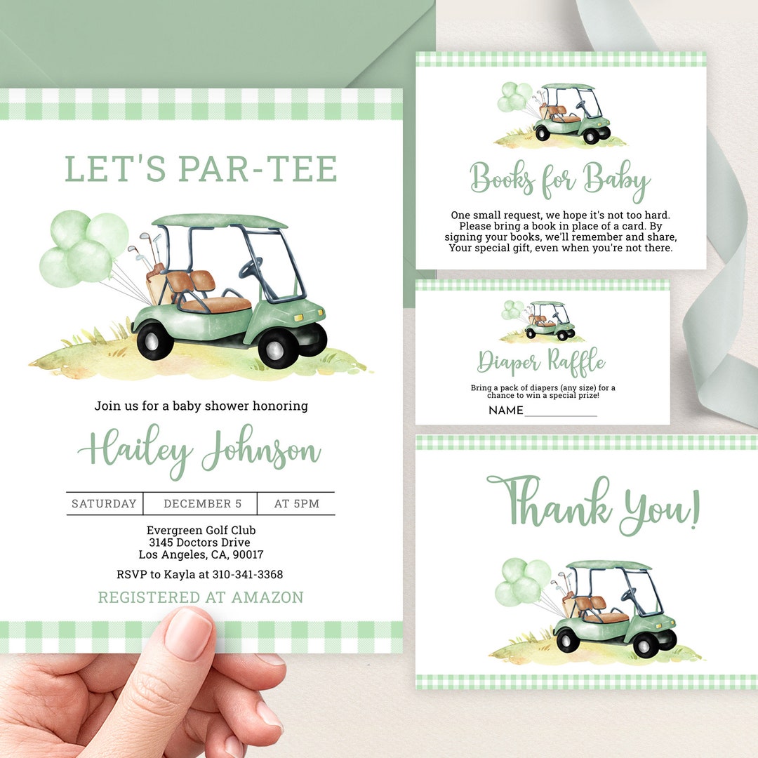 Editable Golf Baby Shower Invitation Set, Let's Par-tee Baby Shower ...