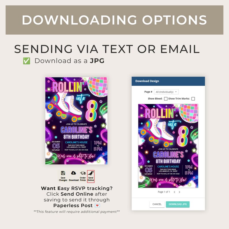 Editable Roller Skating Birthday Invitation, Retro Neon Glow Skate ...