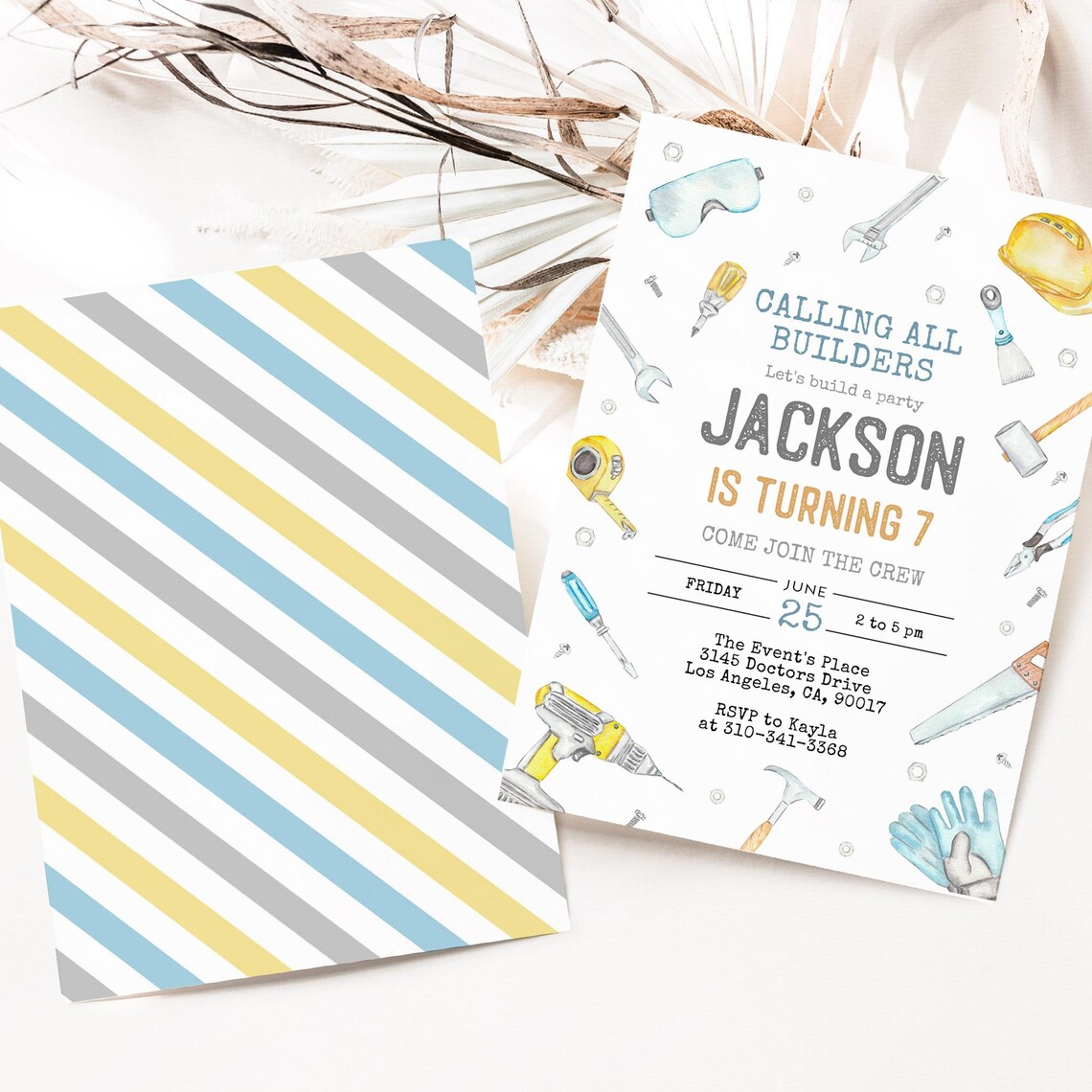 Handyman Builder Tools Birthday Invitation, EDITABLE Dump Trucks Party ...