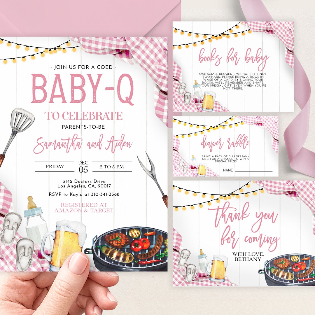 EDITABLE Baby-q Baby Shower Invitation Set, Backyard Couples Baby ...