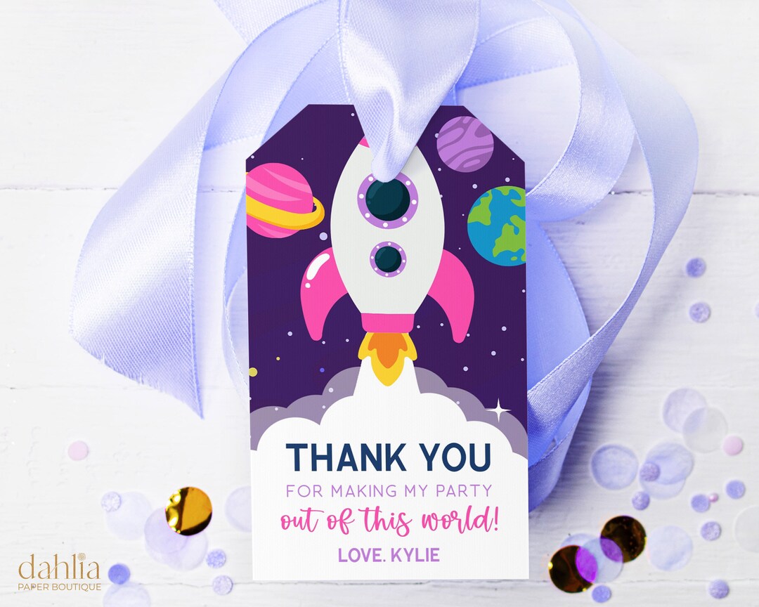 EDITABLE Space Birthday Thank You for Coming Gift Tag, Galaxy Party ...