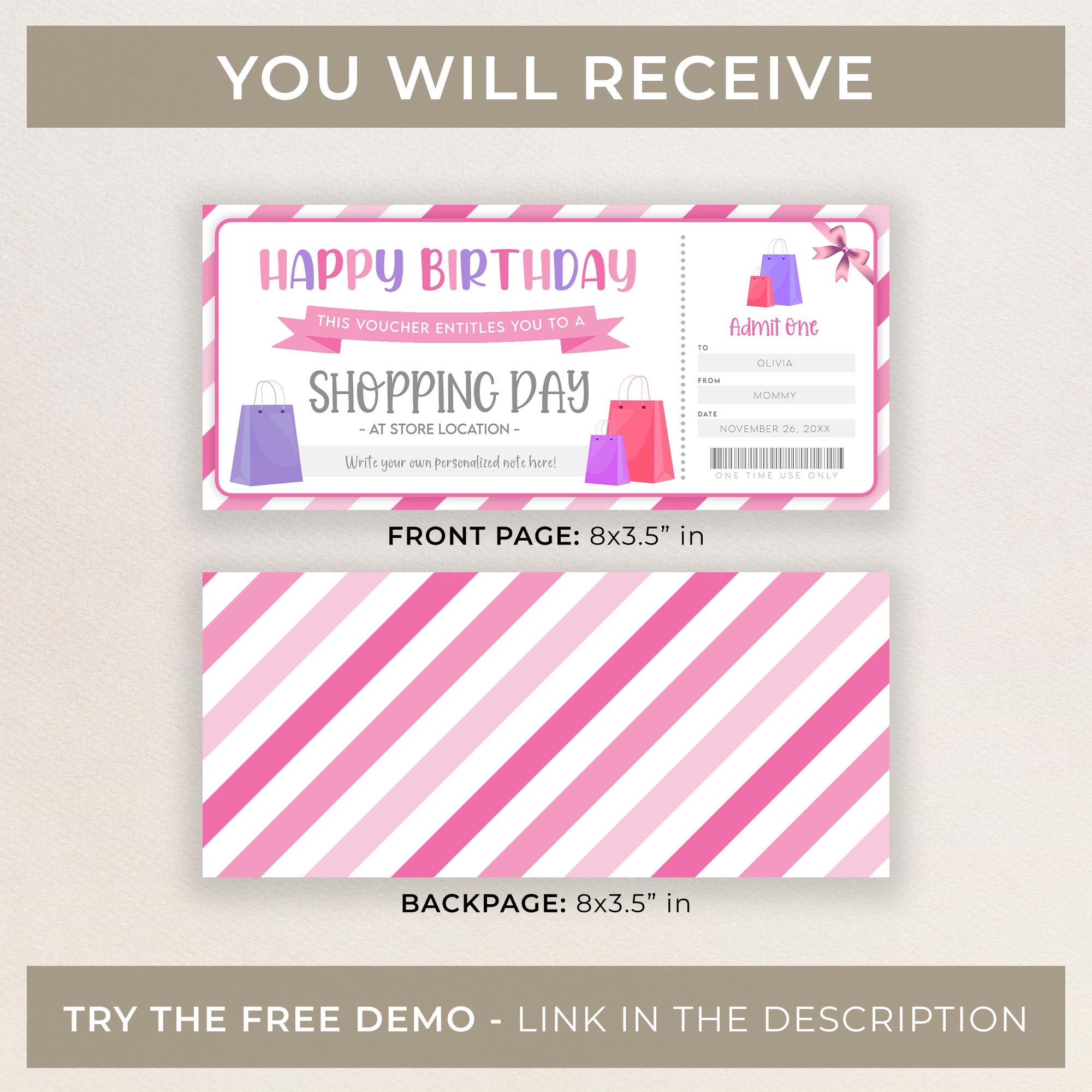 Shopping Spree Gift Certificate Template, Editable Birthday Surprise ...
