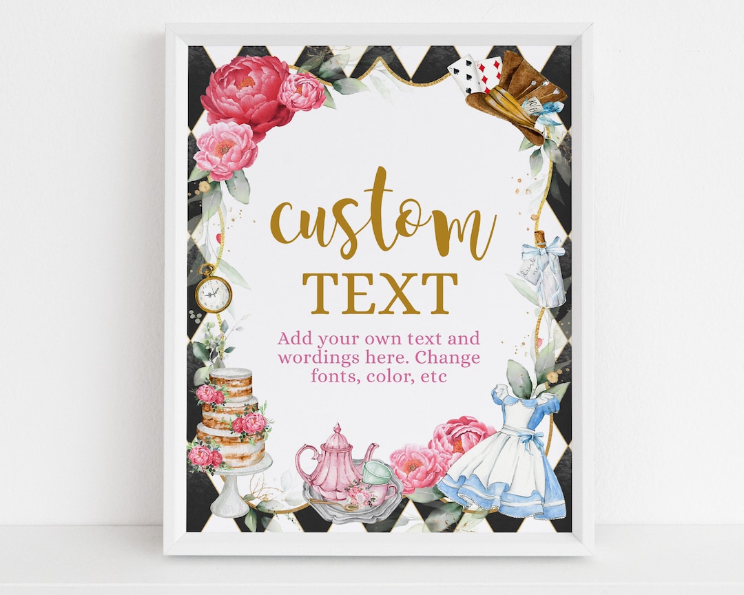 EDITABLE Alice in Wonderland Birthday Custom Text Sign, Onderland Sign ...