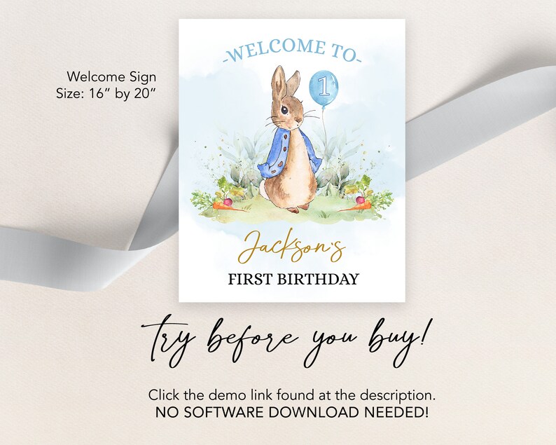 Peter Rabbit First Birthday Welcome Sign Editable Banner - Etsy