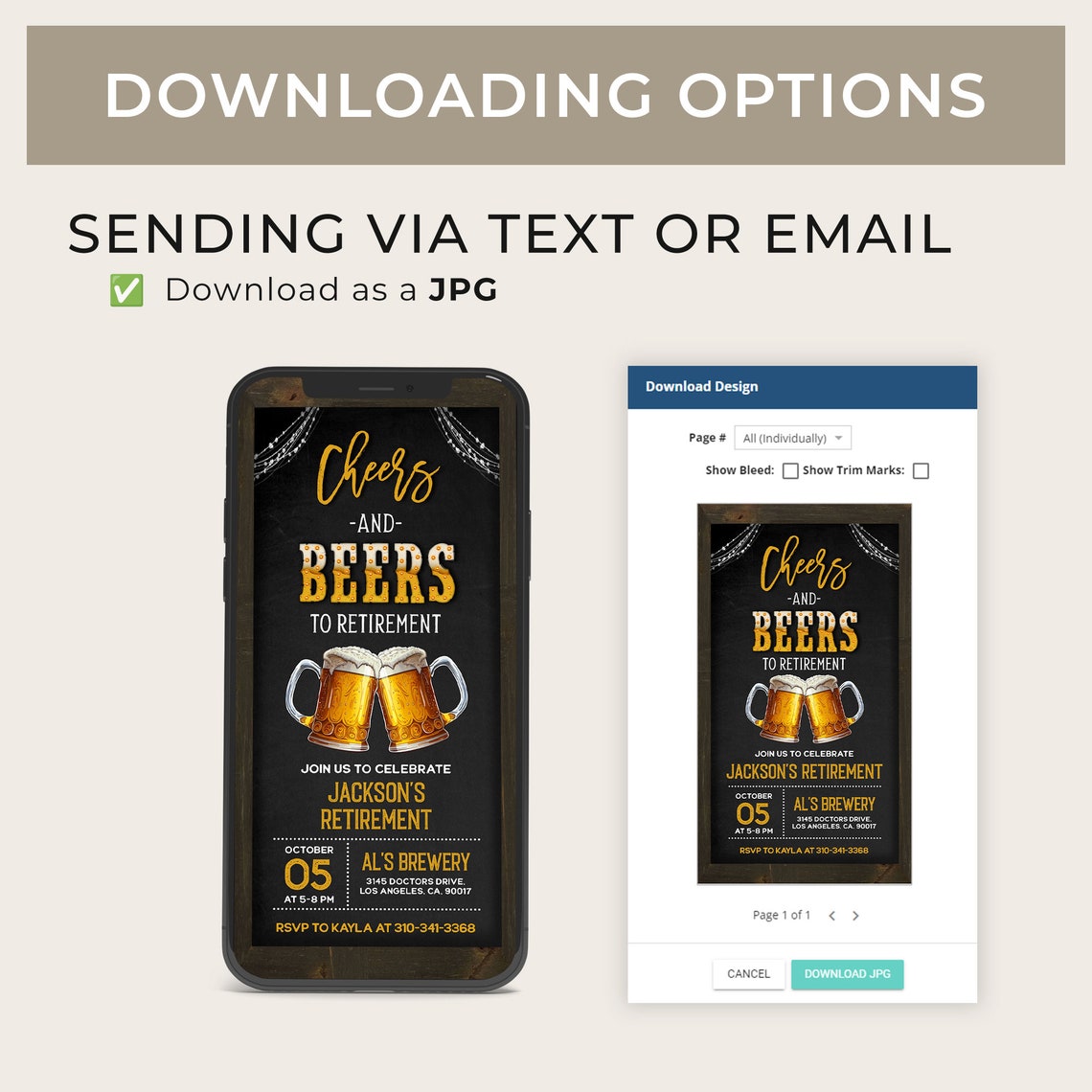 Cheers and Beers Retirement Party Digital Invitation, Editable Surprise ...