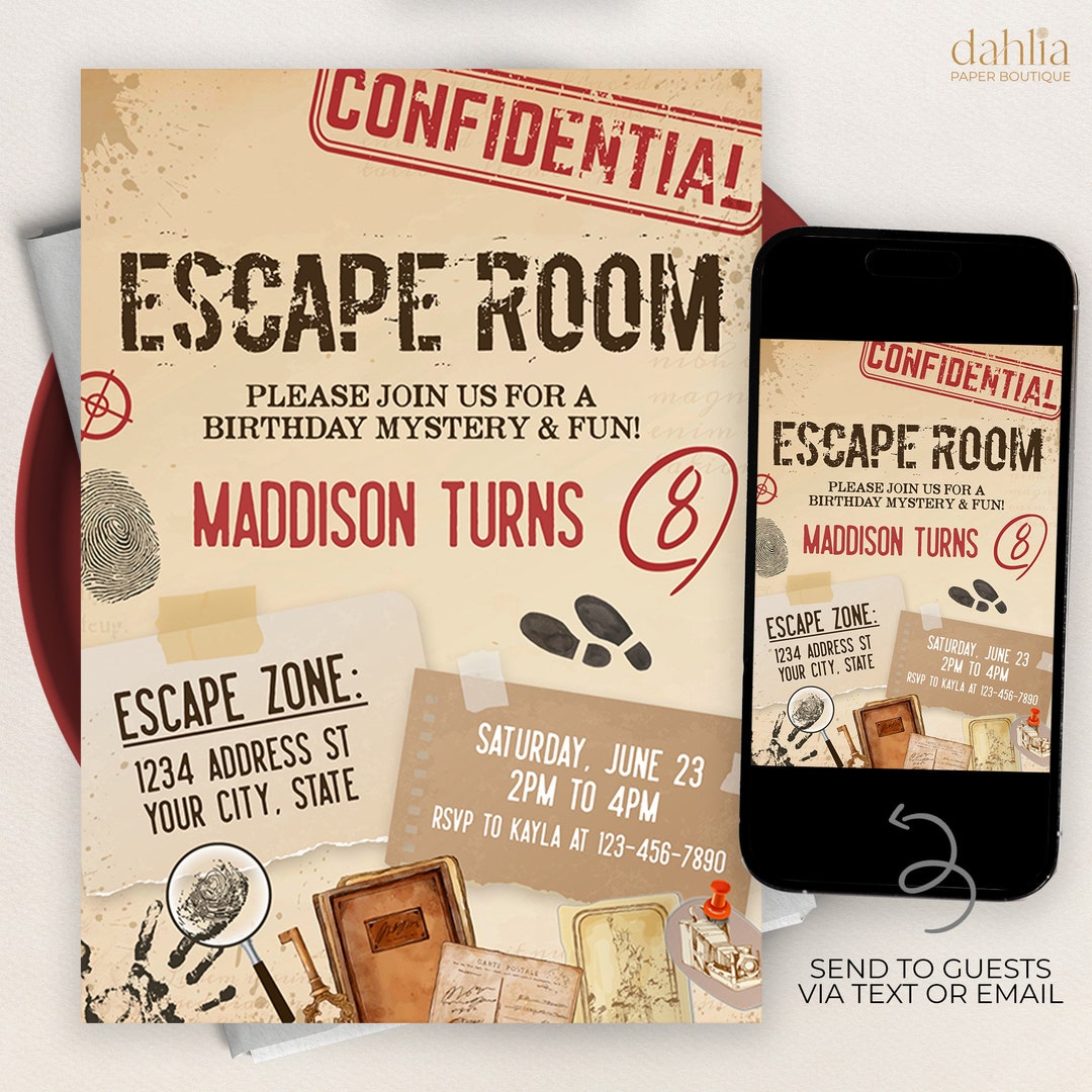 Escape Room Invitation, EDITABLE Mystery Birthday Party Invite, Kids ...