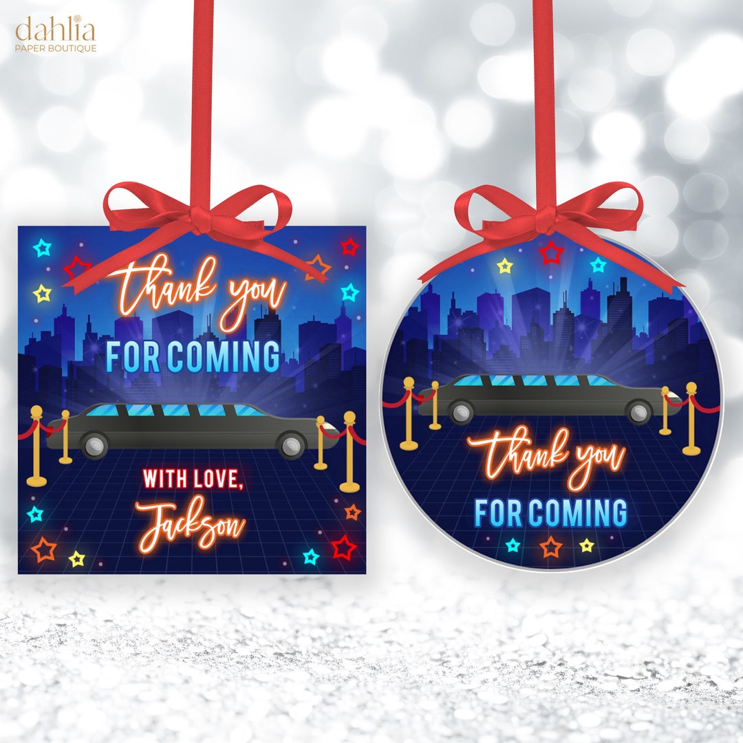 Limo Party Thank You Gift Tag, EDITABLE Blue VIP Limousine Birthday ...