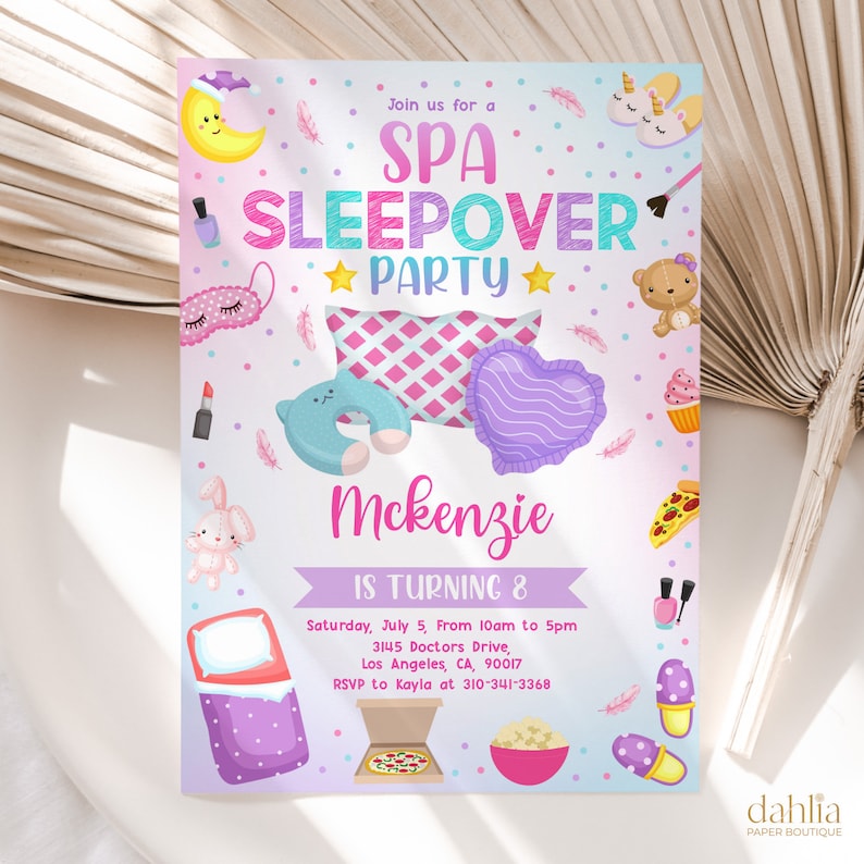 Spa Sleepover Party Birthday Invitation, Editable Slumber Party Invite ...
