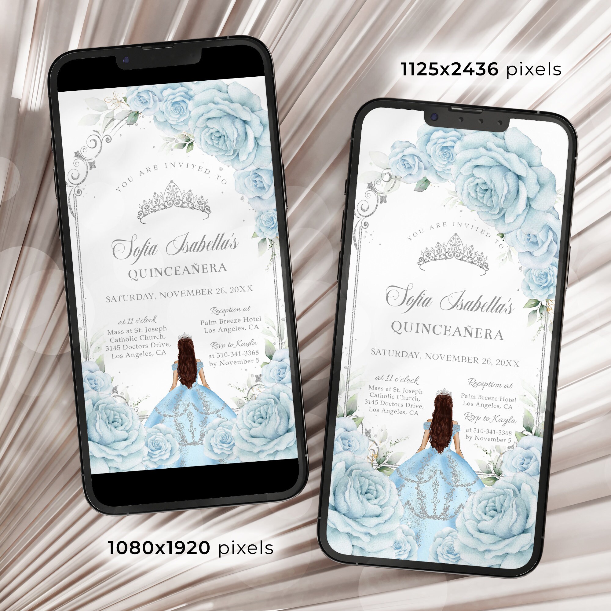 Powder Blue and Silver Arch Quinceañera Digital Invitation, EDITABLE ...