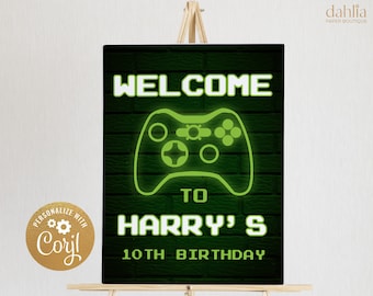 Video Game Party Welcome Sign Neon Glow Sign Double Digits Birthday ...