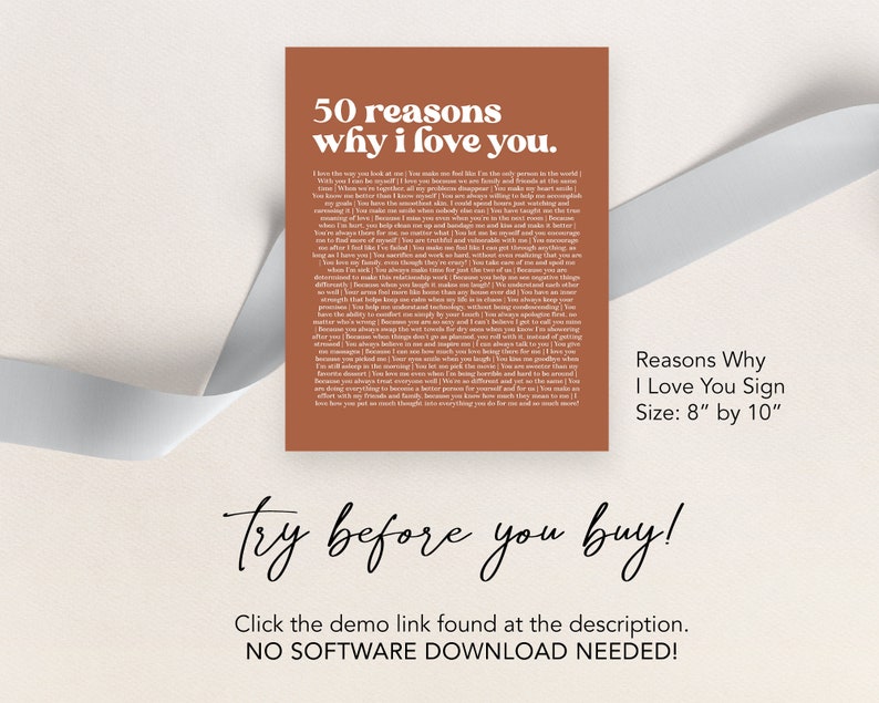 EDITABLE Reasons Why I Love You Template Printable Sign Gift | Etsy