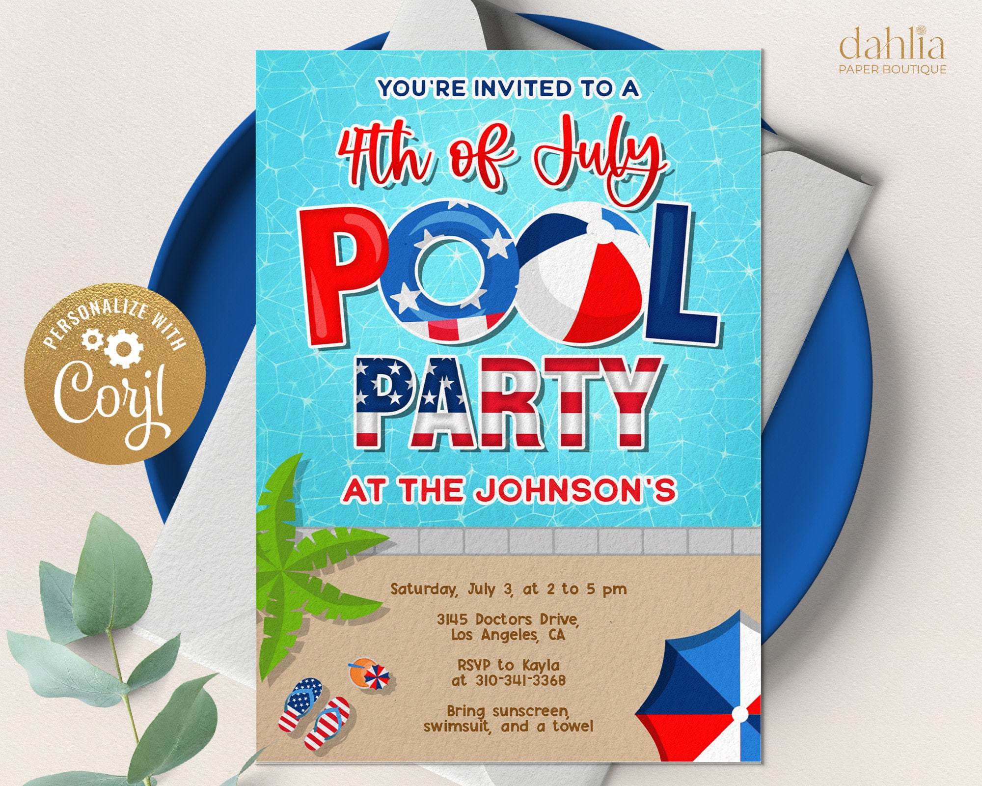 4th of July Pool Party Invitation Editable Swimming Invite - Etsy
