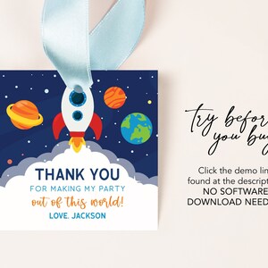 EDITABLE Space Birthday Thank You for Coming Gift Tag, Galaxy Party ...