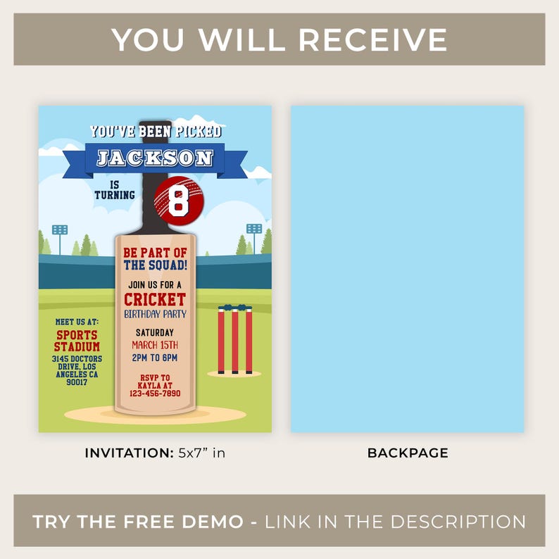 Cricket Birthday Invitation, EDITABLE Cricket Bat and Ball Athlete ...