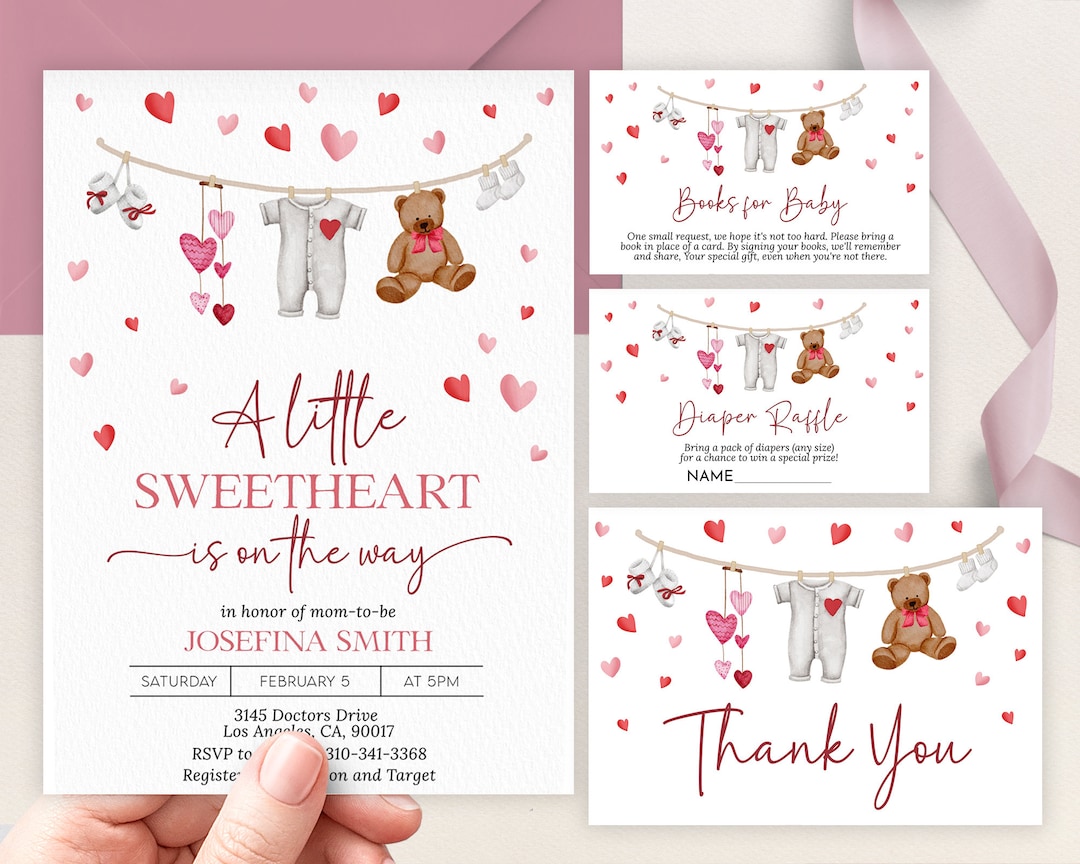Valentine Baby Shower Invitation Bundle, Editable A Little Sweetheart ...