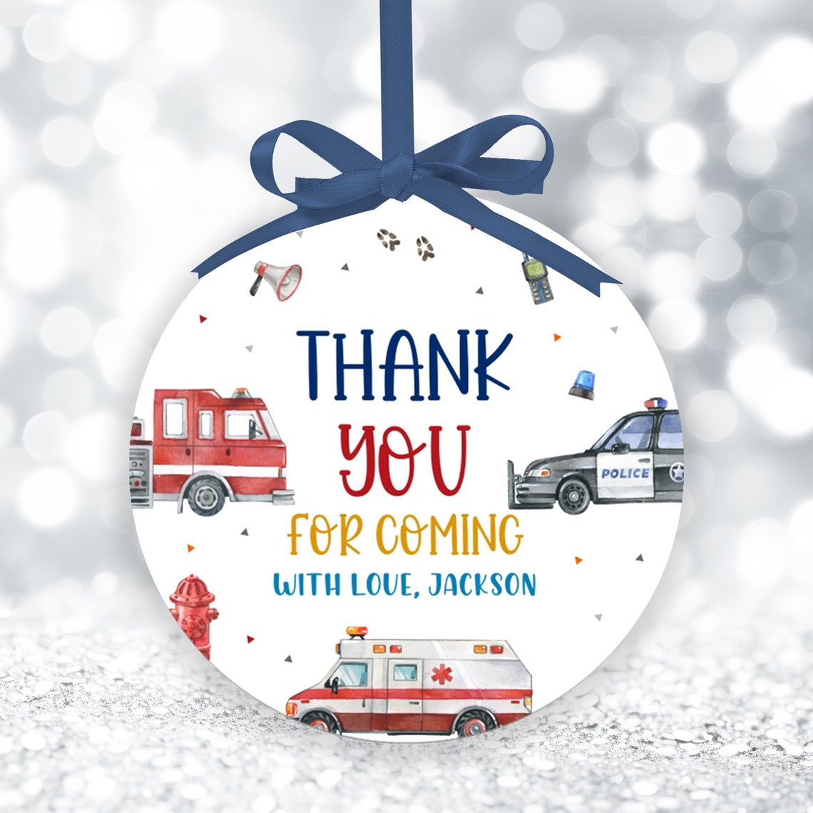 Emergency Vehicles Thank You Gift Tag, EDITABLE Firefighter Birthday ...