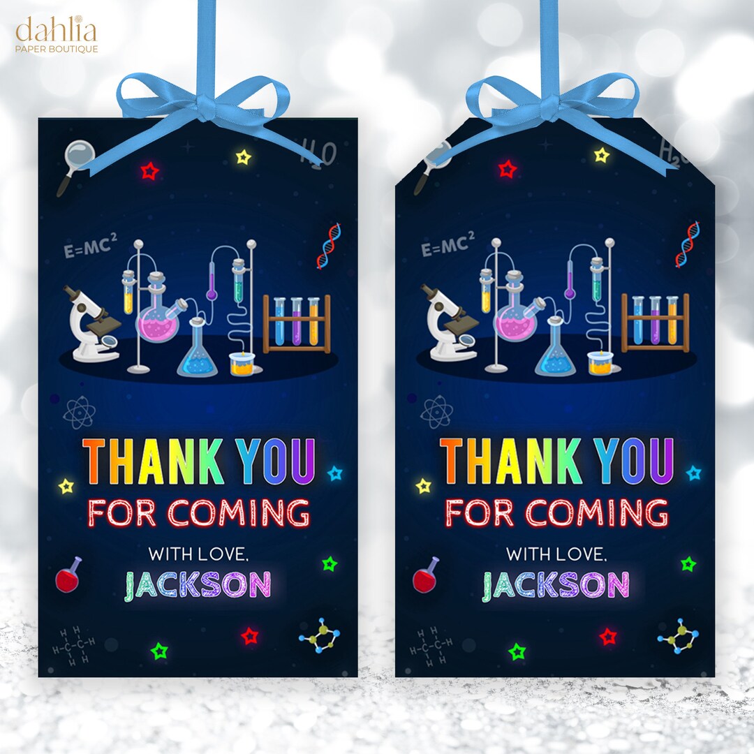 EDITABLE Thank You Gift Tag, Mad Science Party Favor Tag, Scientist ...