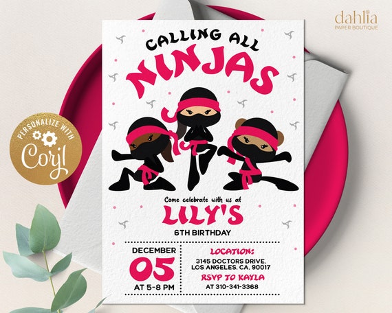 Ninja Birthday Invitation, EDITABLE Ninja Warrior Party Invitation ...