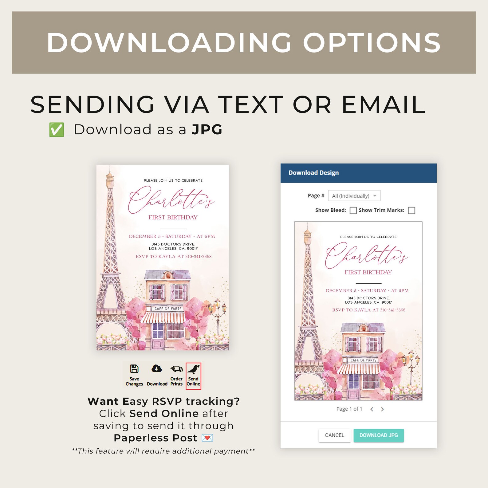 EDITABLE Paris First Birthday Invitation Template, French 1st Birthday ...