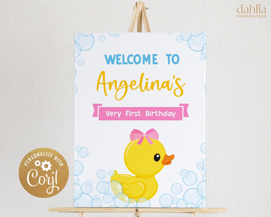 Rubber Duckie Birthday Welcome Sign, EDITABLE Duck Party Decor, Girls ...
