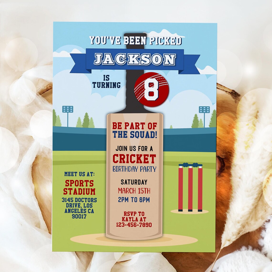 Cricket Birthday Invitation, EDITABLE Cricket Bat and Ball Athlete ...