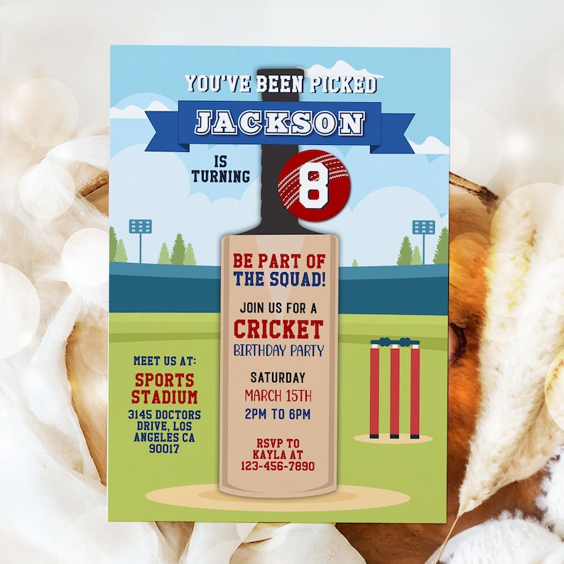 Cricket Birthday Invitation, EDITABLE Cricket Bat and Ball Athlete ...