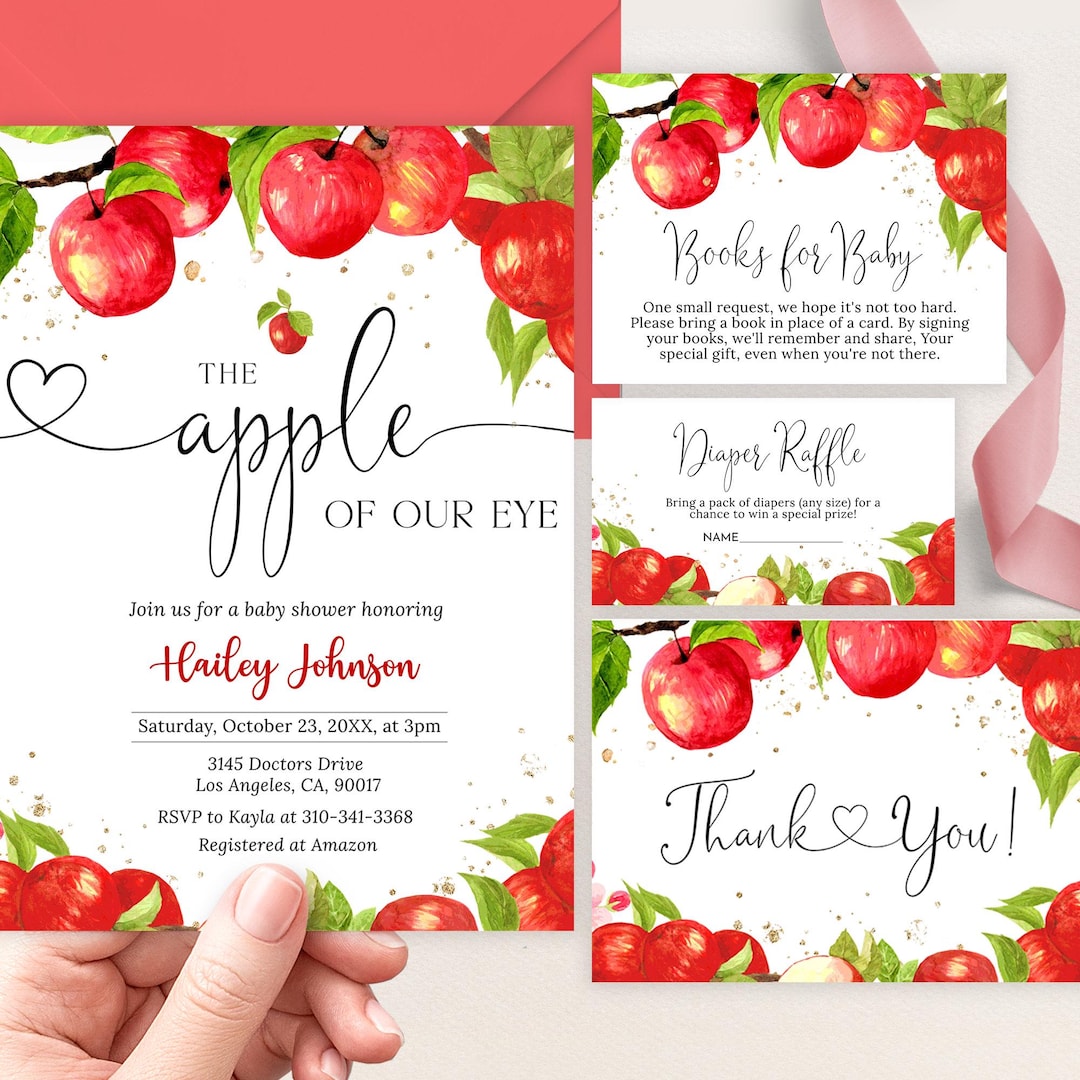 Apple of the Eye Baby Shower Invitation Bundle, Editable Apple Harvest ...