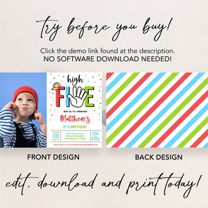 High Five Birthday Invitation With Photo, Editable Hi Five Invite ...