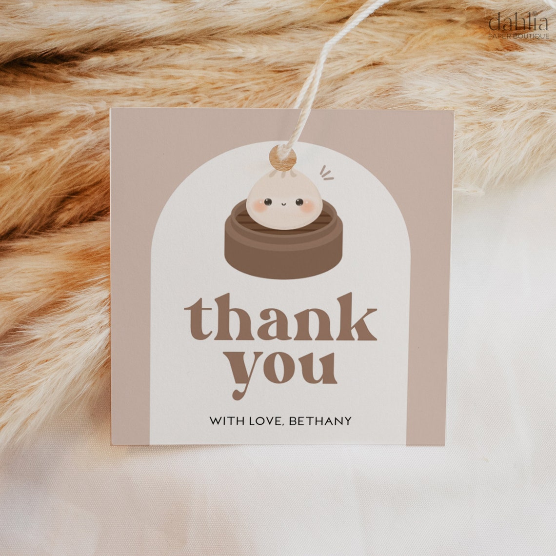 Dumpling Thank You for Coming Gift Tag, EDITABLE Dimsum Party Favor Tag ...