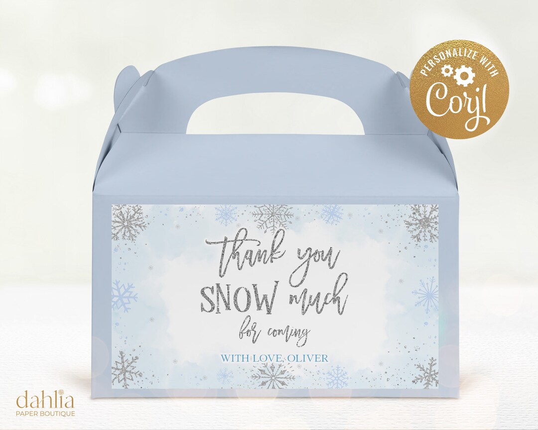 Winter Snowflake Gable Box Label Template, Editable Wonderland Party ...
