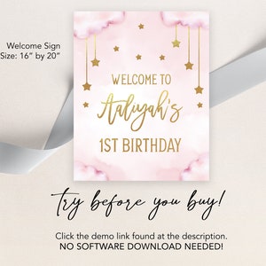 Twinkle Twinkle Little Star Welcome Sign, EDITABLE Moon and Stars Kid's ...