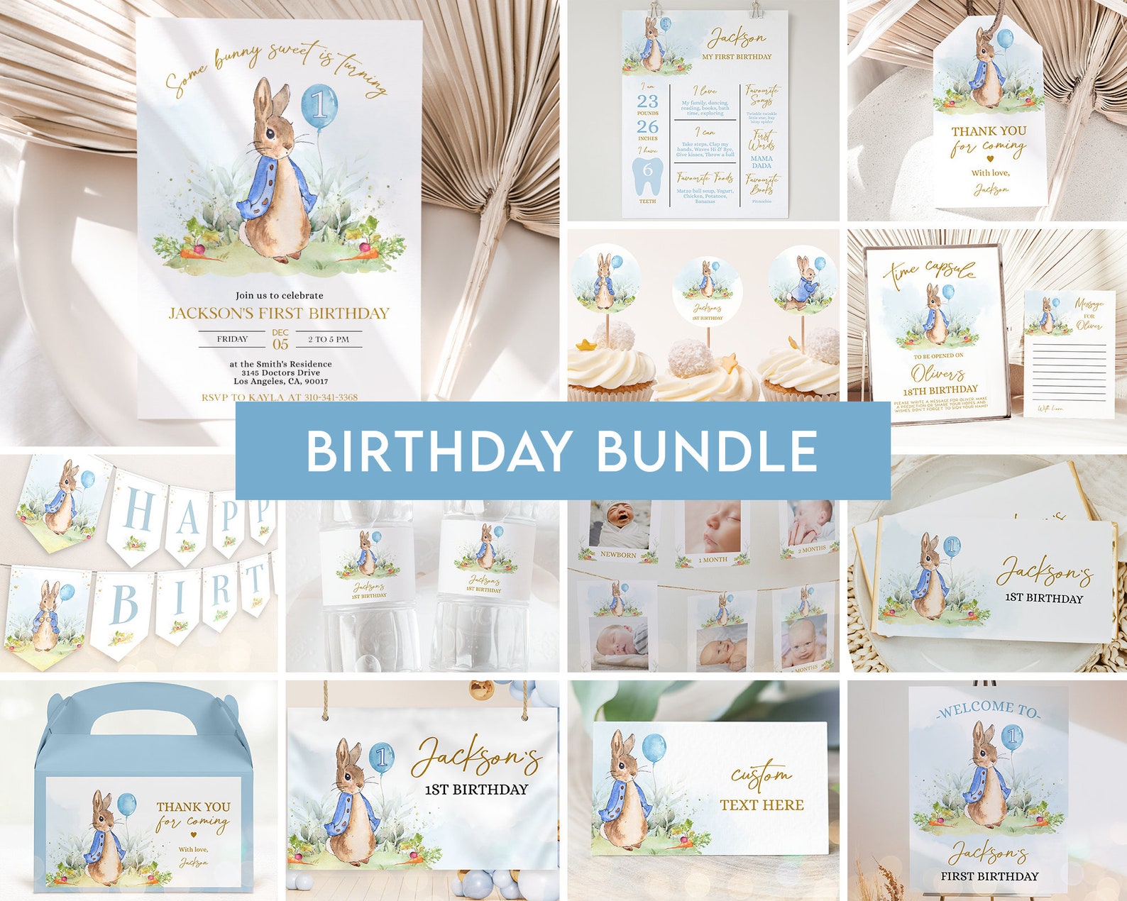 Peter Rabbit First Birthday Party Bundle, EDITABLE Flopsy Bunny Party ...