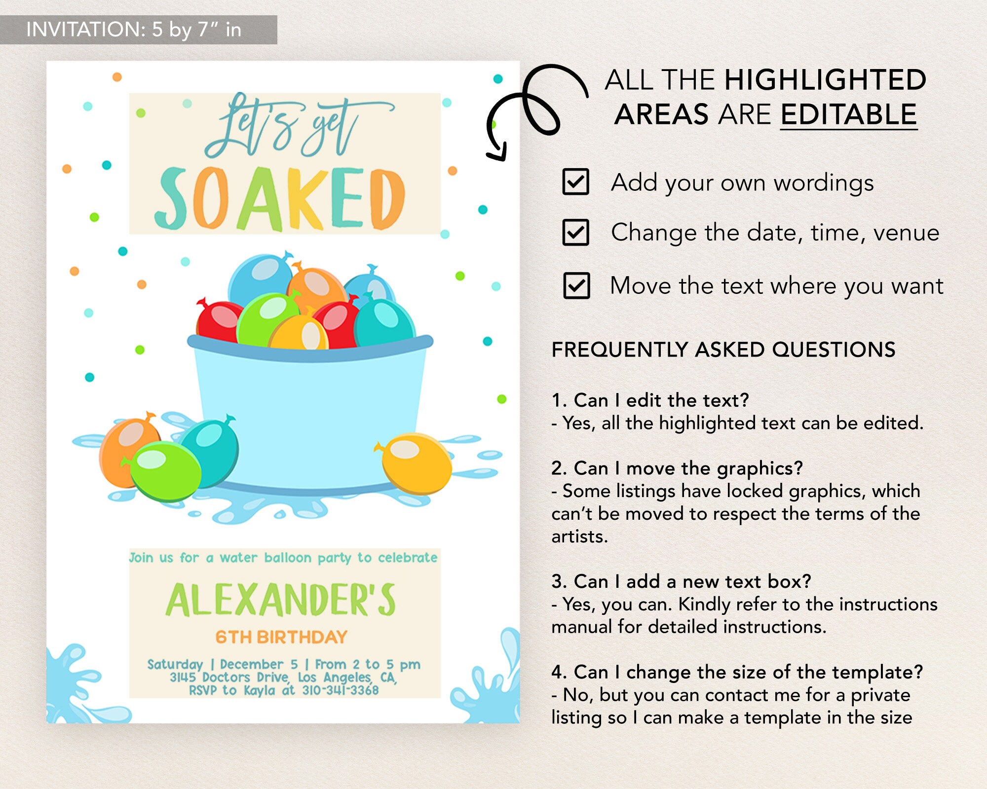 Water Balloon Birthday Invitation EDITABLE Pool Party Invite - Etsy