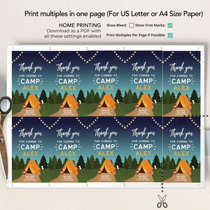 EDITABLE Camping Birthday Gift Tag, Camping Party Favor Template, Thank ...