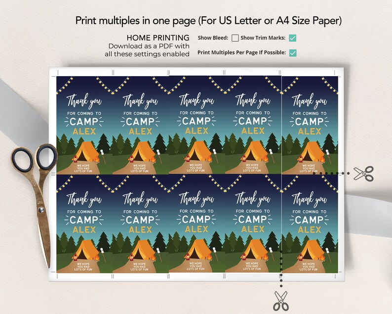 EDITABLE Camping Birthday Gift Tag, Camping Party Favor Template, Thank ...