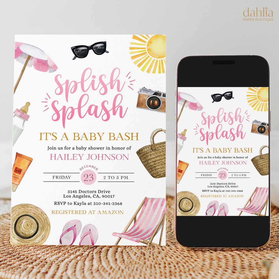 Splish Splash Baby Bash Invitation, Editable Beach Baby Shower Invite ...