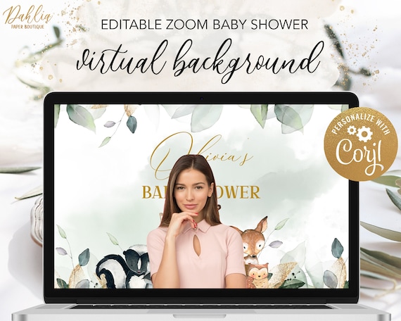 Woodland Animals Greenery Baby Shower, Editable Zoom Virtual Baby ...