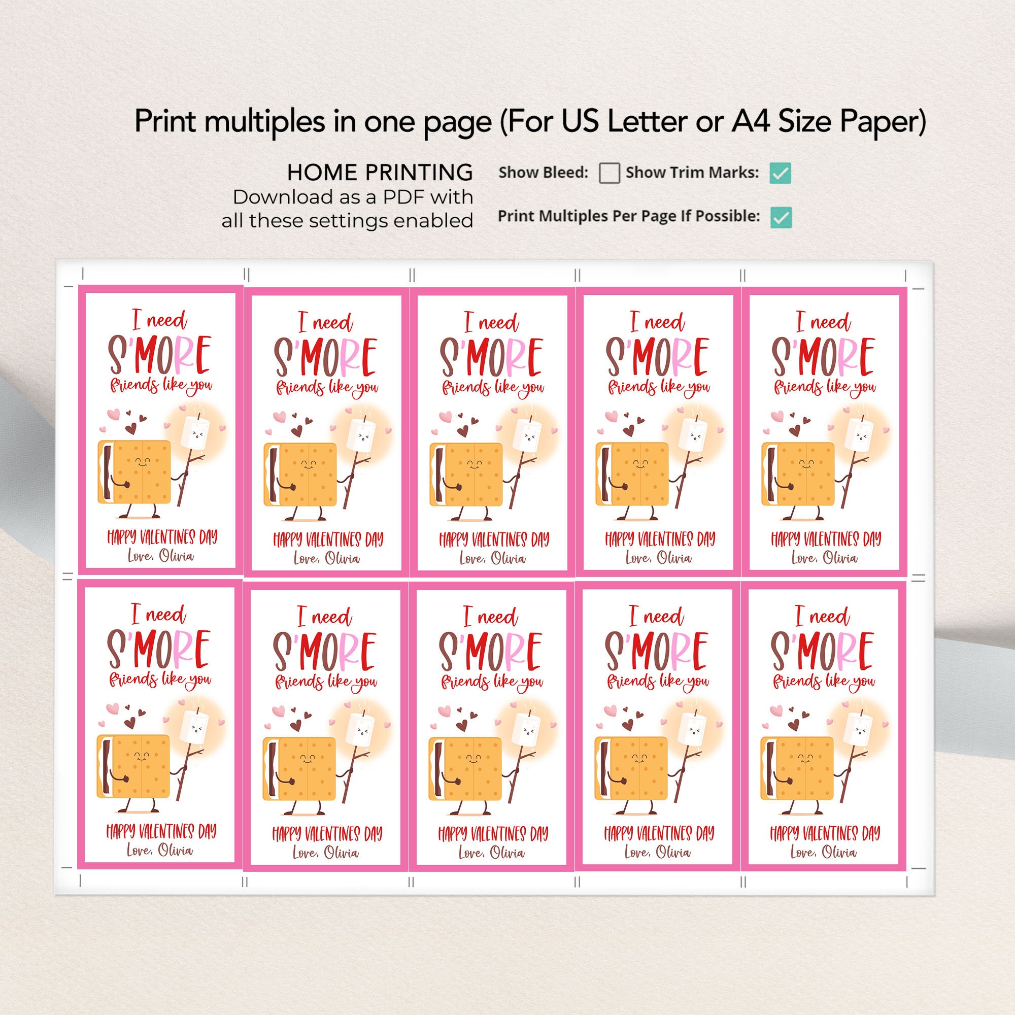 I Need S'more Friends Like You, Editable Smore Valentine Tag Template ...
