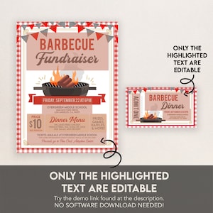 Editable BBQ Dinner Fundraiser Flyer Ticket, PTA PTO School Church ...