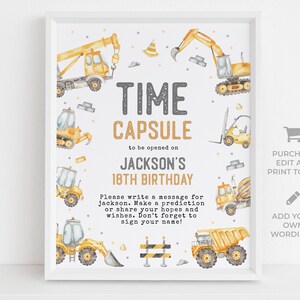 Time Capsule Template, Modern Construction Birthday Time Capsule, 1st ...