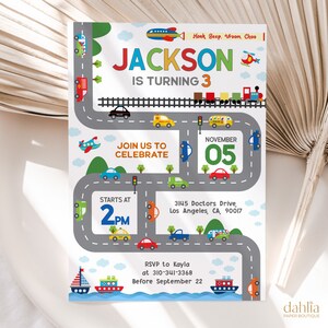 Modern Transportation Birthday Invitation, EDITABLE Vehicle Party ...