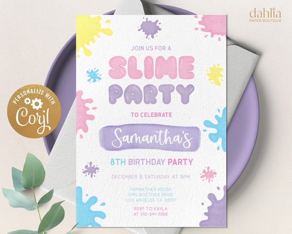 Slime Birthday Invitation EDITABLE Pastel Slime Party Invite - Etsy